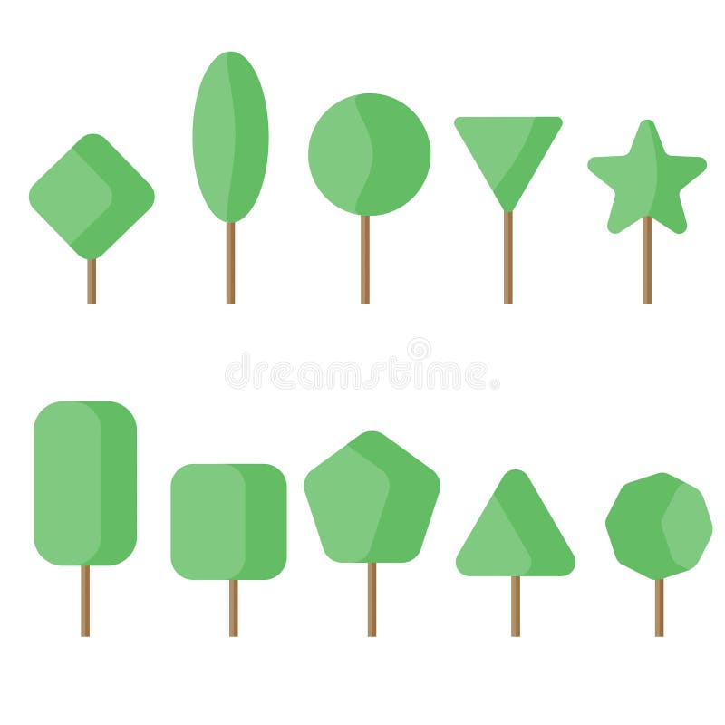 Flat Ten Trees Set Forest Tree Nature Stock Illustration - Illustration ...