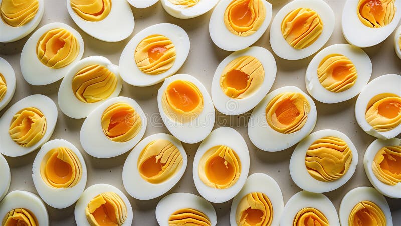 Flat Texture of Boiled Egg Slices Stacked Flat Showing Yolk Pattern and ...