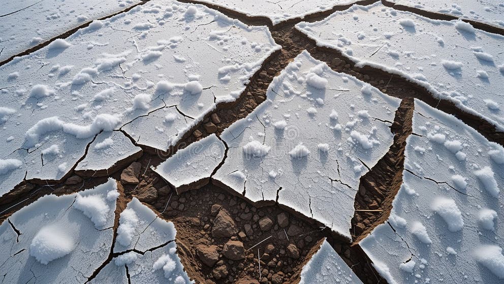 Flat Texture of Snow Crust Over Dirt with Sharp Edges and Light Surface ...