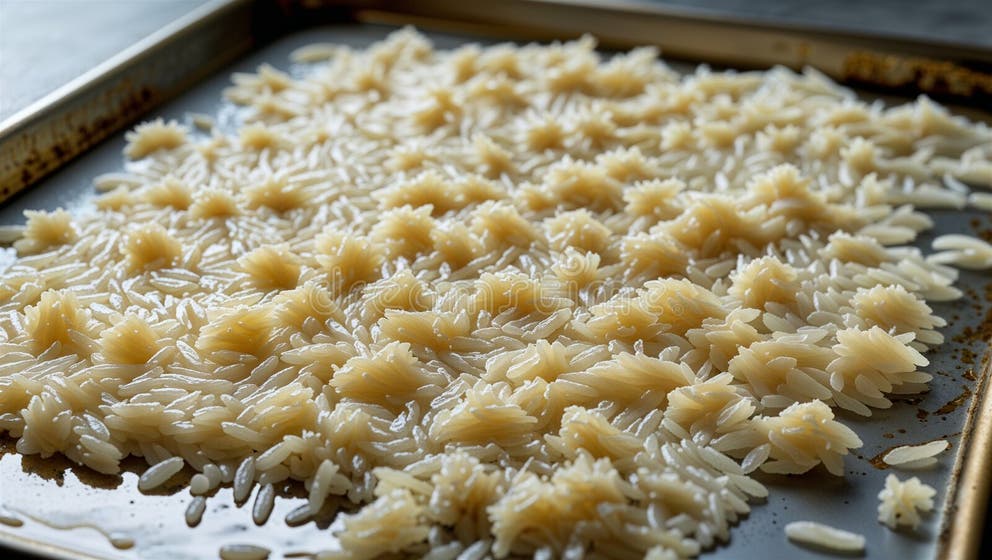 Flat Texture of Sticky Rice Spread Flat on Tray with Slight Gloss and ...