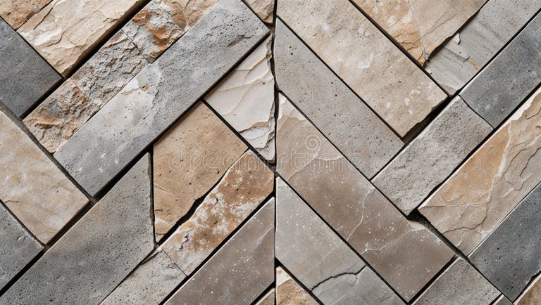Flat Texture of Stone Tiles Arranged in Herringbone Pattern with Worn ...