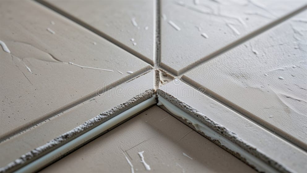 Flat Texture of Tile Expansion Joint with Silicone Fill and Visible ...