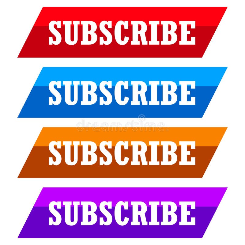 Flat, Tilted Subscribe Button. White Text, Four Variations. Isolated on ...