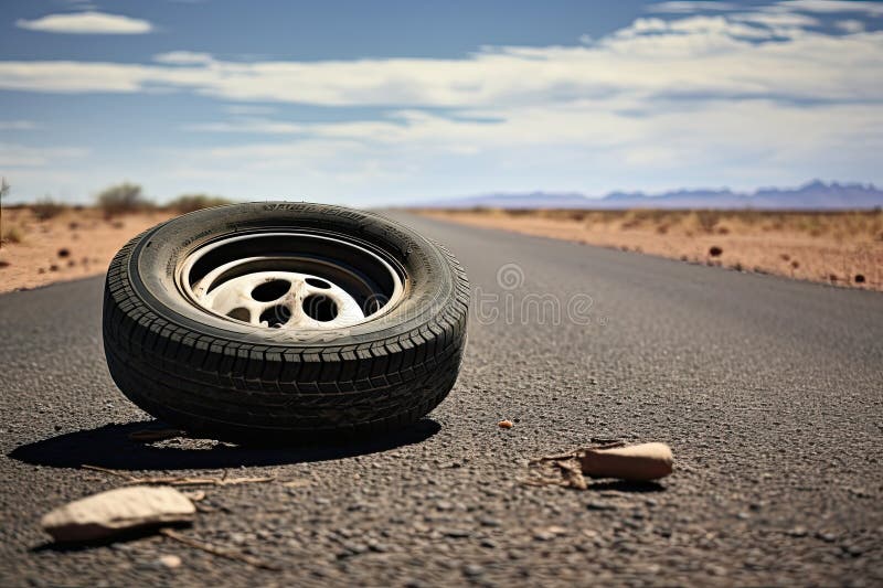 Flat Tire on the Side of Road Stock Illustration - Illustration of ...