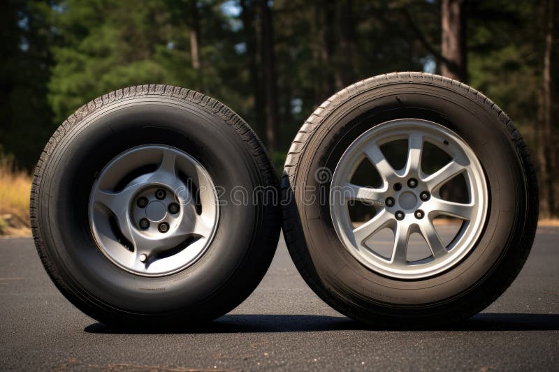 Flat Tire and Spare Tire Comparison Side by Side Stock Illustration ...