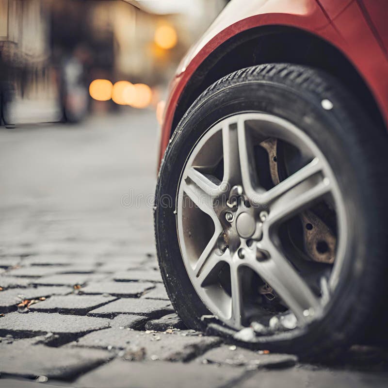 Flat Tire on the Street Blurred Background. Stock Illustration ...