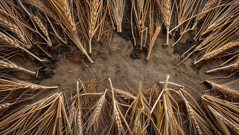 Flat Top-down Image of Mixed Grain Field Floor with Dry Stalks and Dirt ...