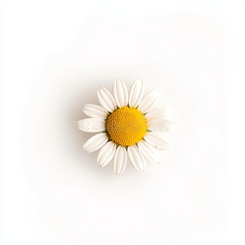 In a Flat Top View, a Solitary White Daisy Flower Appears Against a ...