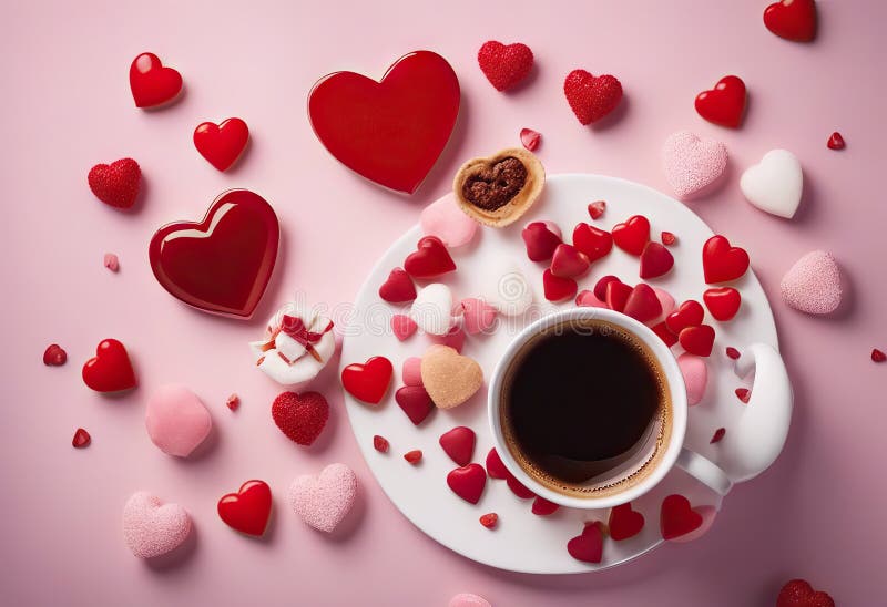 Flat Top View Space Copy Heart Cup Shaped Card Greeting Lay Template ...