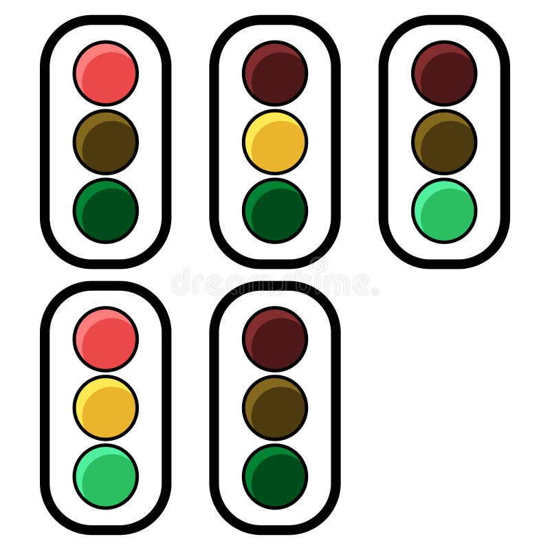 Flat Traffic Light Pole. Five Frames. Isolated on White Stock Vector ...