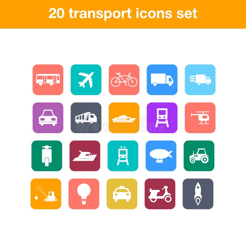 Flat transport icons set stock vector. Illustration of taxi - 81337046