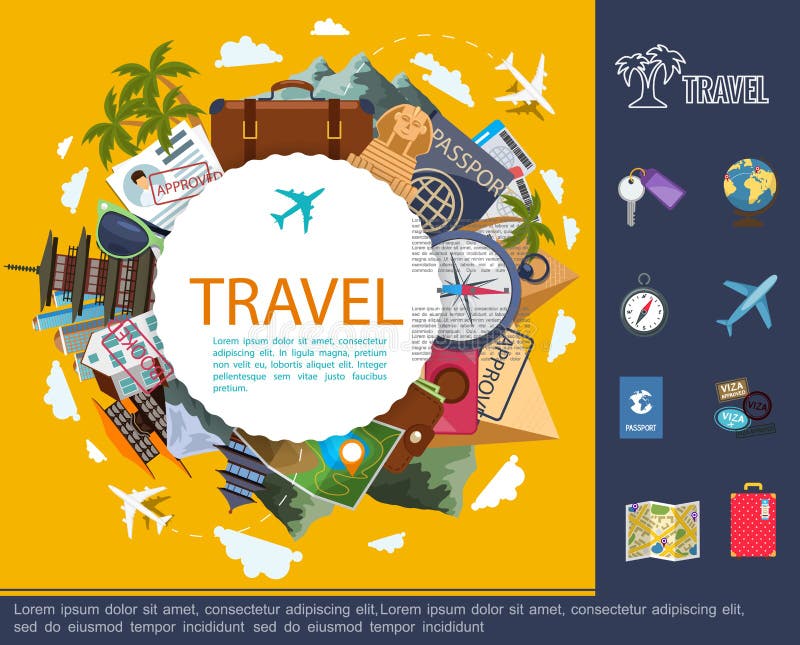 Flat Travel and Tourism Concept Stock Vector - Illustration of country ...