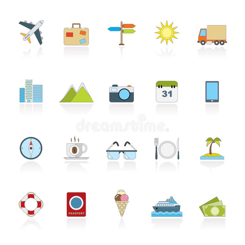 Flat travel and trip icons stock vector. Illustration of building ...