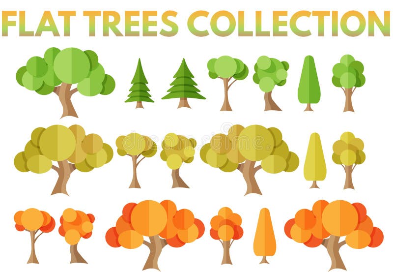 Flat trees collection stock illustration. Illustration of autumn - 55045302