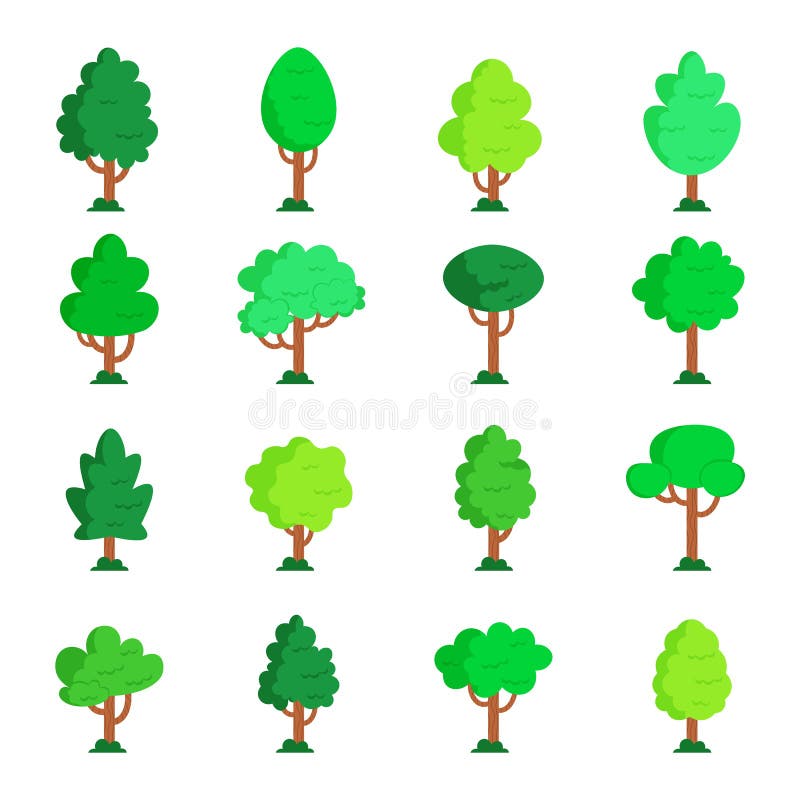 Flat Trees. Cute Landscape Cartoon Wood Silhouette. Vector Forest Shape ...