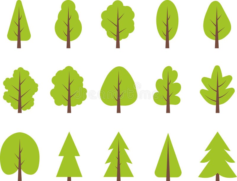 Flat Trees Set. Christmas Trees, Pines, Spruces, Conifers and Deciduous ...