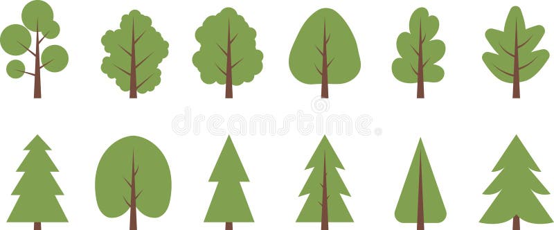 Flat Trees Set. Christmas Trees, Pines, Spruces, Conifers and Deciduous ...