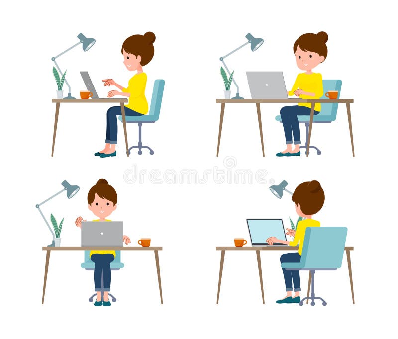 Flat Type Bun Hair Mom_desk Work Angle Stock Vector - Illustration of ...