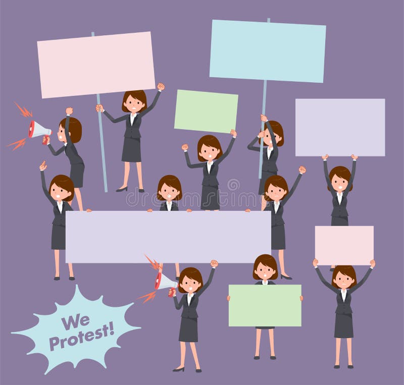 Flat Type Business Women_Protest Action Stock Vector - Illustration of ...