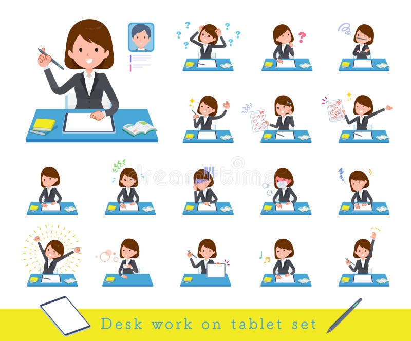 Flat Type Business Women_Study Tablet Stock Vector - Illustration of ...