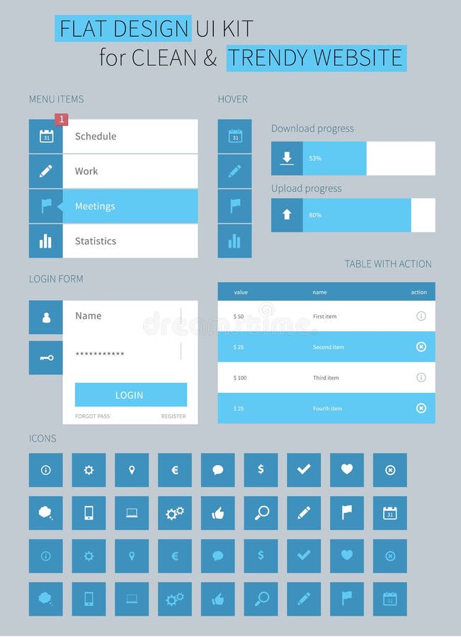 Flat Ui Kit Design Elements Set for Webdesign Stock Vector ...