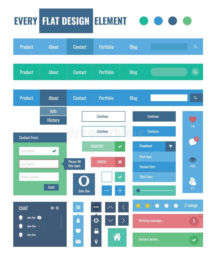 Flat Ui Kit Design Elements Set for Webdesign Stock Vector ...