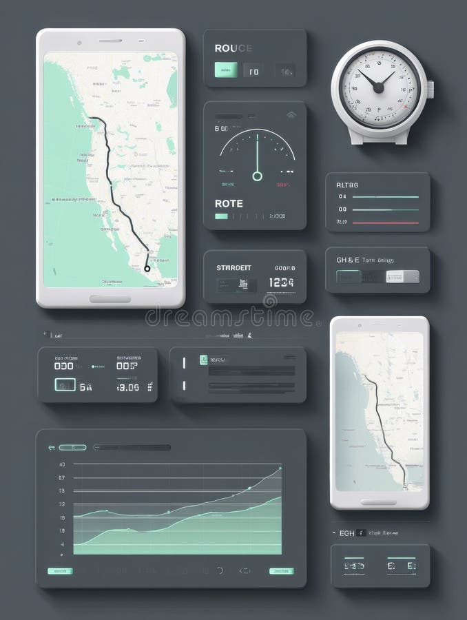Flat UI Kit Elements Designed for a Logistics App Showcasing Route ...