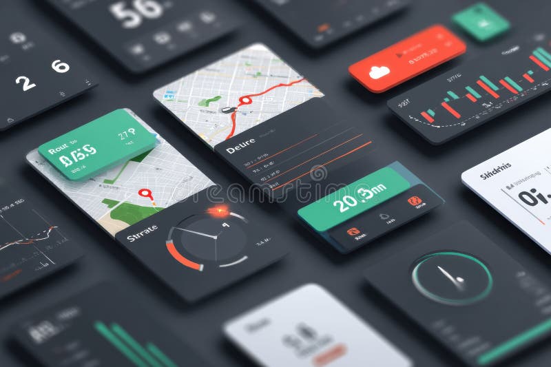 Flat UI Kit Elements for a Logistics Application Highlighting Route ...