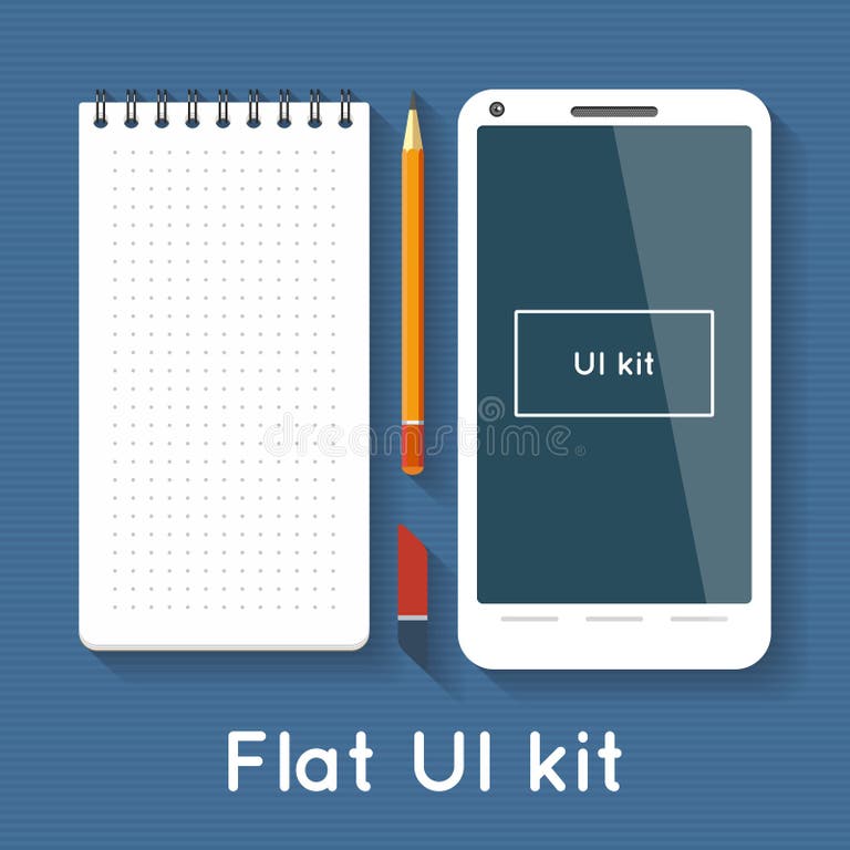 Flat UI Kit with Notepad and Smartphone Stock Vector - Illustration of ...