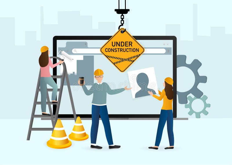 Flat Under Construction with People for Web Site Design. Minimal Design ...