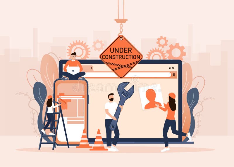 Flat Under Construction with People for Web Site Design. Minimal Design ...