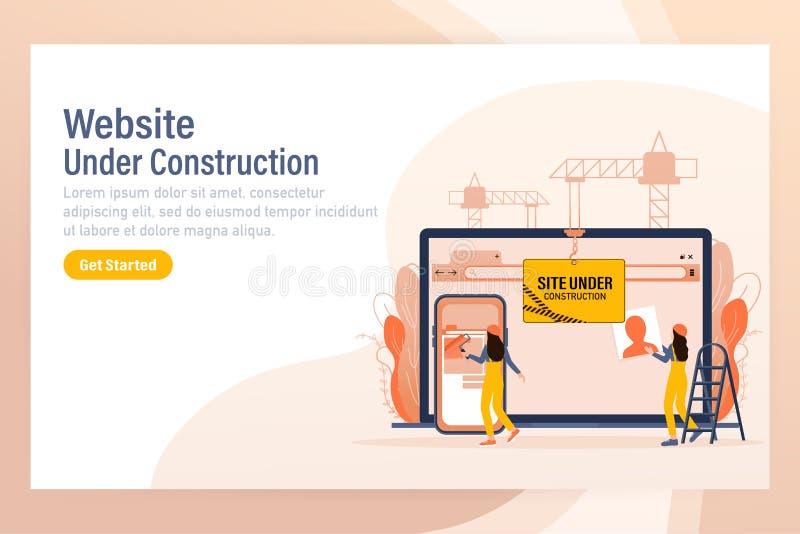 Flat Under Construction with People for Web Site Design. Minimal Design ...