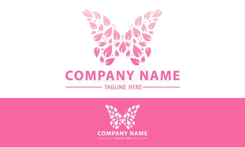 Pink Color Negative Leaf Butterfly Logo Design Stock Vector ...