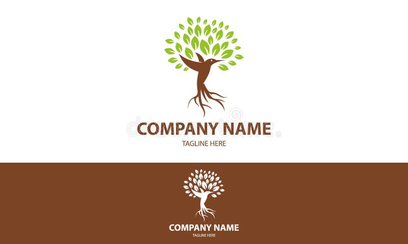 Green and Brown Color Root Abstract Hummingbird Tree Logo Stock Vector ...