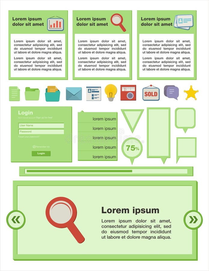 Flat User Interface - Green Colour Stock Illustration - Illustration of ...