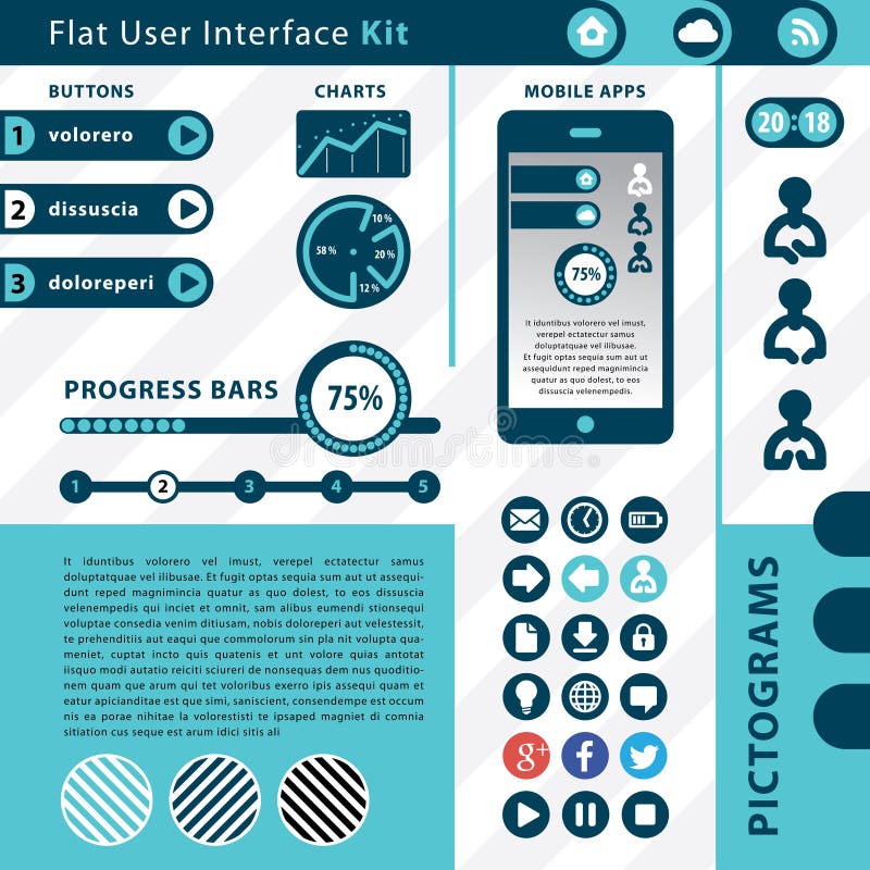 Flat user interface kit stock vector. Illustration of mail - 45208034