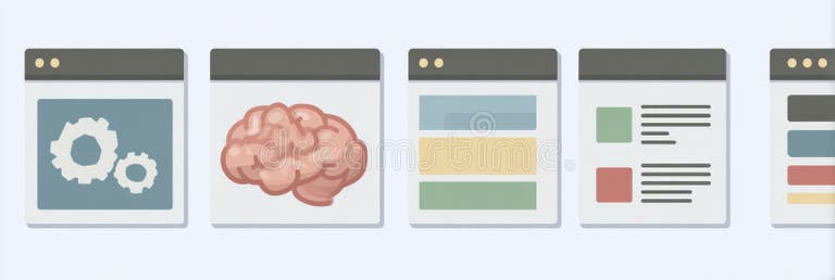 Flat UX Interface Design Showcasing Brain Icons with Tabs and Blank ...