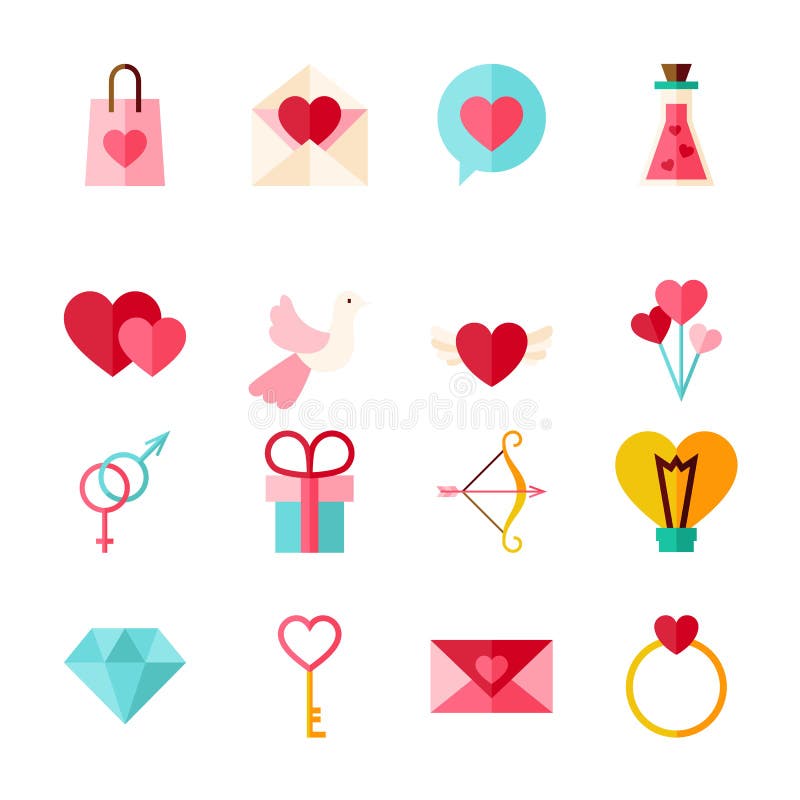 Flat Valentine Day Objects Set Isolated Over White Stock Vector ...