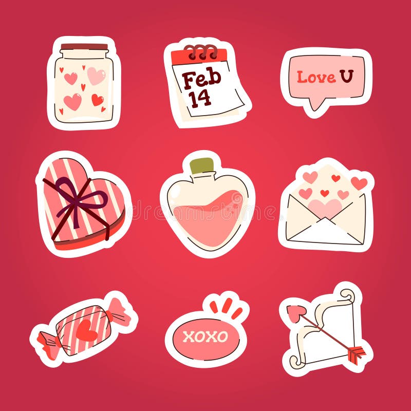 Flat Valentine S Day Stickers Collection Design Vector Stock Vector ...