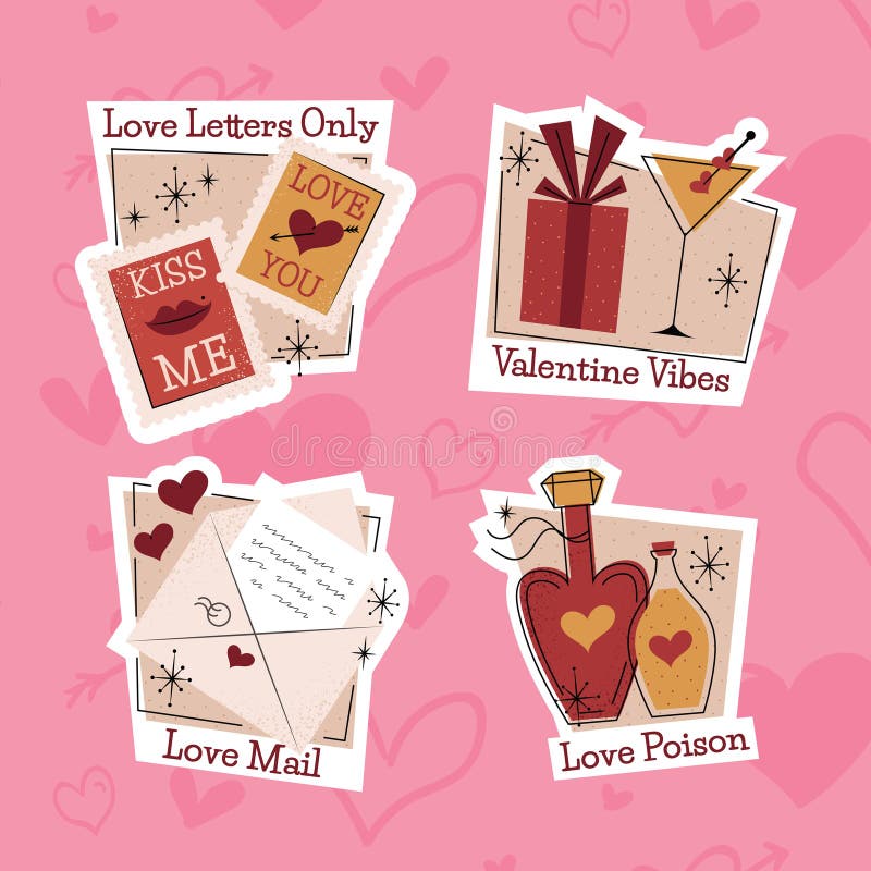 Flat Valentine S Day Stickers Collection Design Vector Stock Vector ...