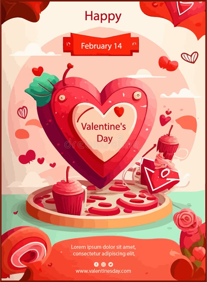 Flat Valentines Day Celebration Vertical Poster Template Stock Vector ...