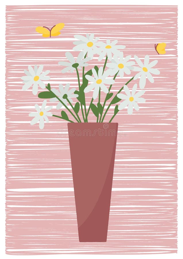 Flat Vase with Flowers - Illustration on Texture Background. Stock ...