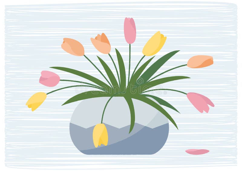 Flat Vase with Flowers - Illustration on Texture Background. Stock ...