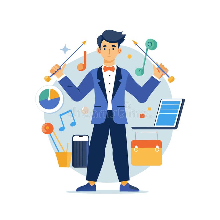 Illustrative Vector of a Multifaceted Professional Juggling Work and ...