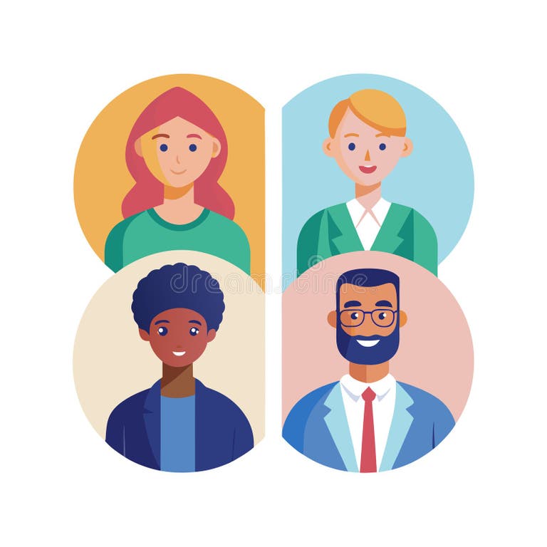 Diverse Team Avatars in Circular Frames Representing Corporate Unity ...