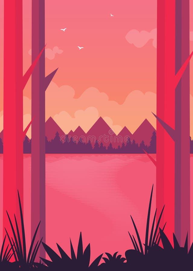 Flat Vector Banner with Landscape. Background Illustration Stock Photo ...