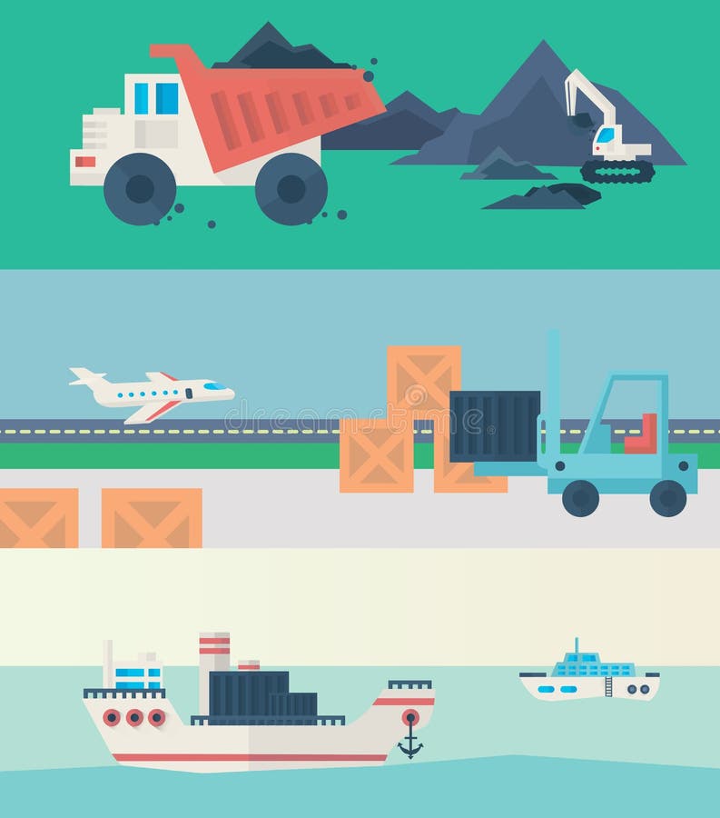 Flat Vector Banners Set of Logistic Process Stock Vector - Illustration ...