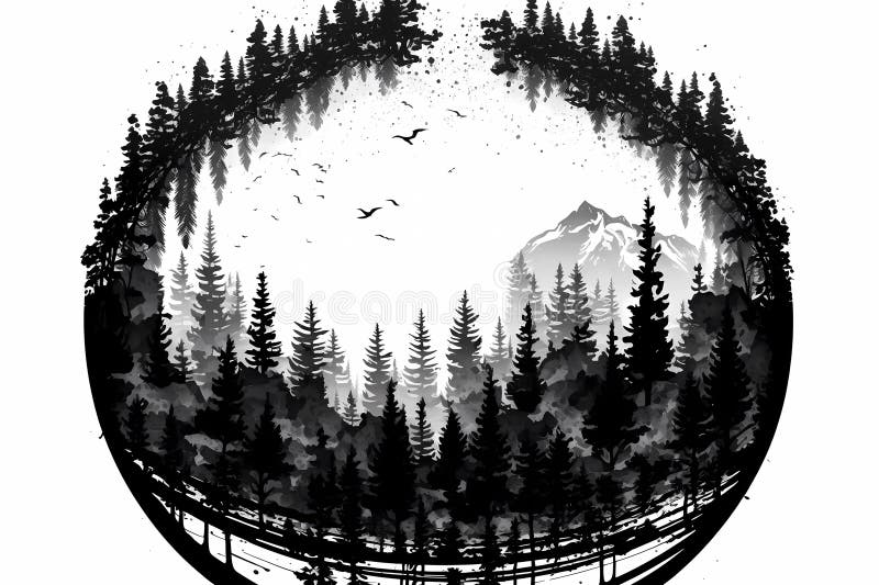 Flat Vector Black Ink Circle Drawing - Outdoors Scene (Generative AI ...