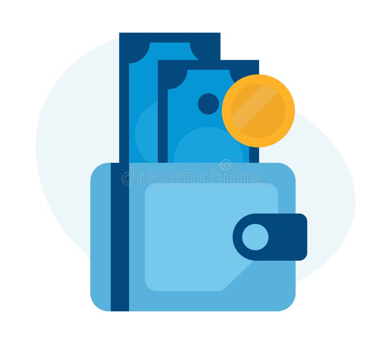 Flat Vector Blue Yellow Icon of Wallet. Stock Vector - Illustration of ...