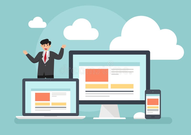 Flat Vector Business Technology Cloud Computing Service Concept and ...